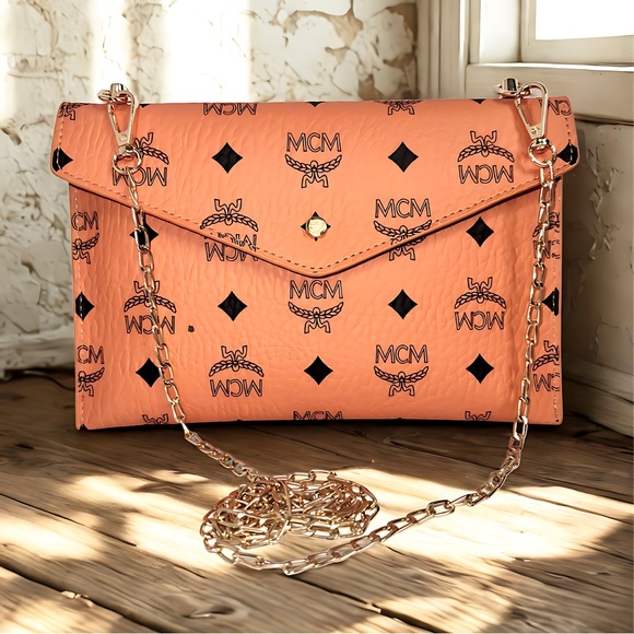 MCM | Bags | New Upcycled Mcm Visetos Orangepeach Monogram Bag With ...